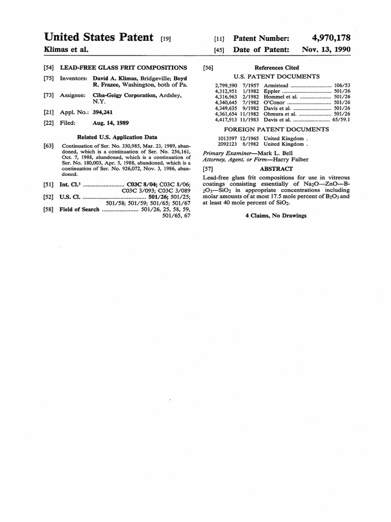 Lead Free Glass Frit Compositions | PDF | Glasses | Vitreous Enamel