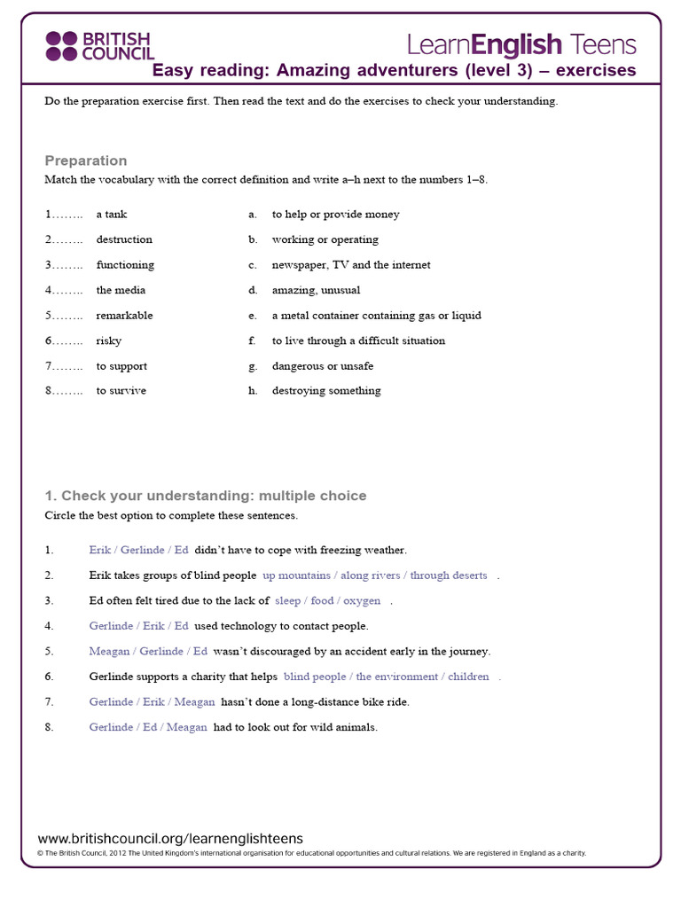 Amazing Adventurers: Comprehension Exercises | PDF | Mount Everest