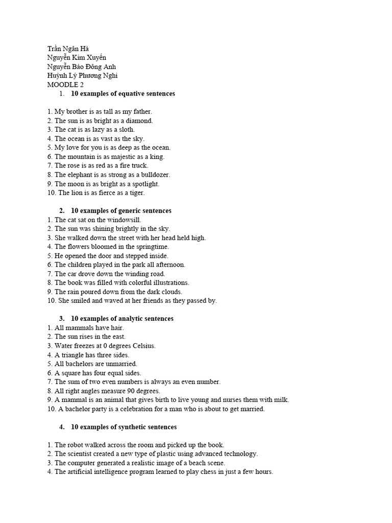 Examples of Equative and Synthetic Sentences | PDF | Synthetic Fiber