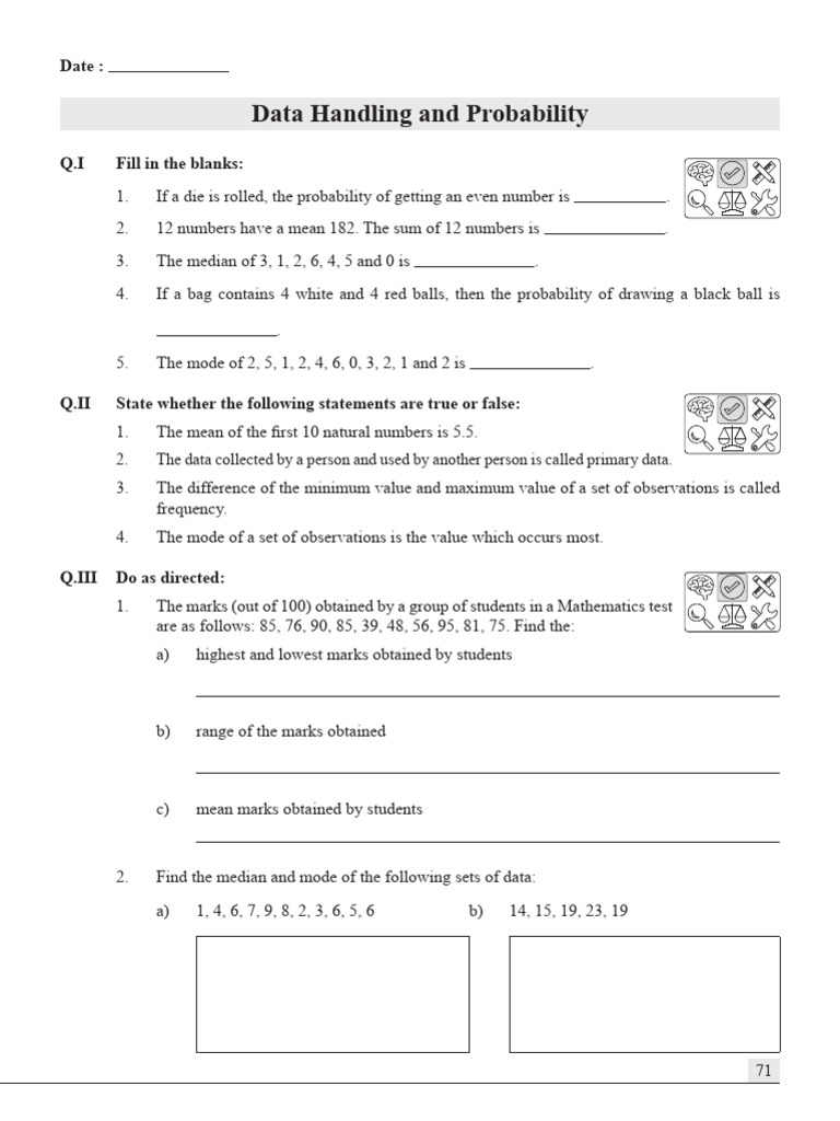 WS - CB - VII - Data Handling and Probability | PDF | Mean | Mode ...