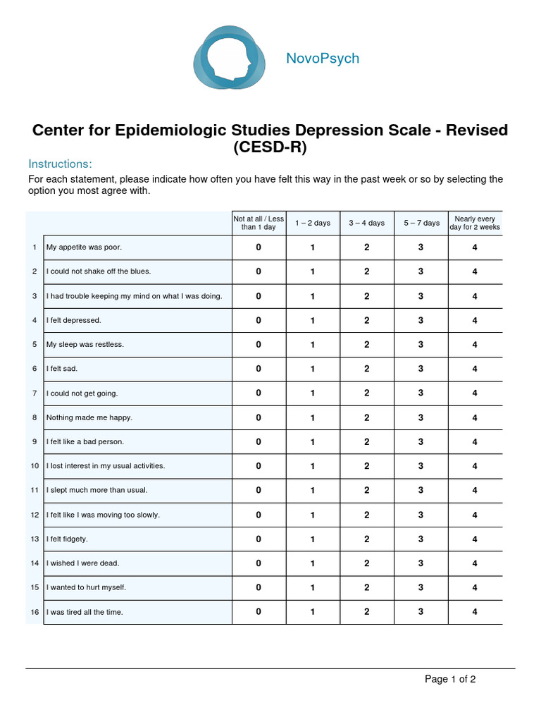 Cesd-R Assessment Form | PDF | Behavioural Sciences | Psychological ...