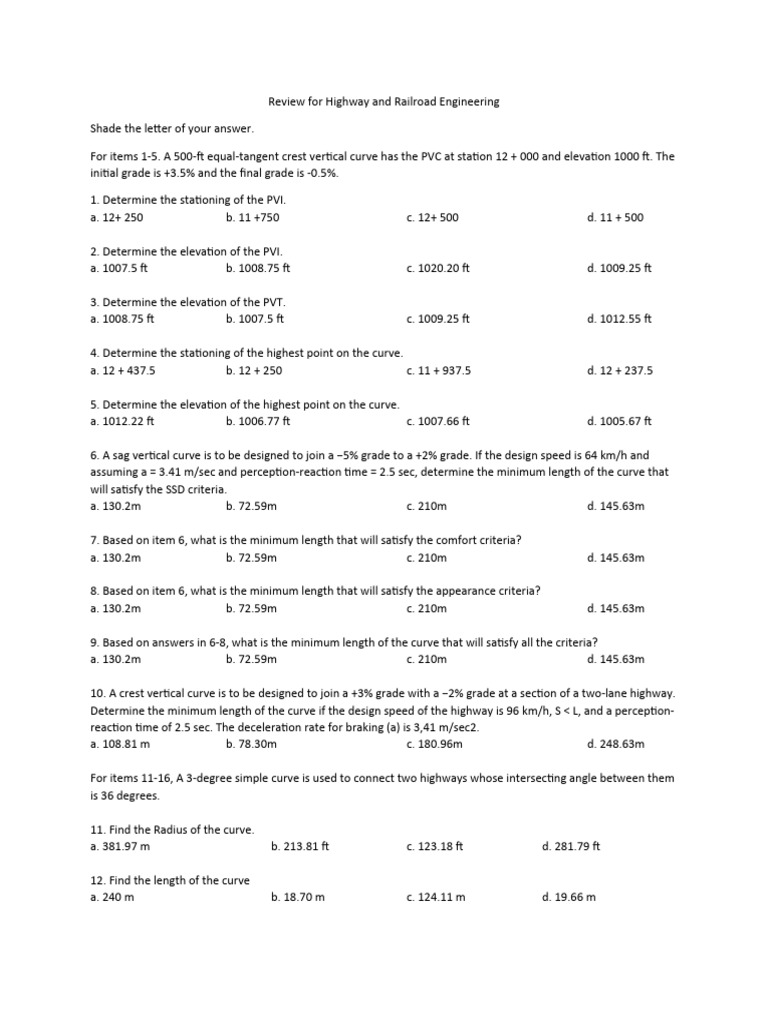 Review For Highway and Railroad Engineering | PDF