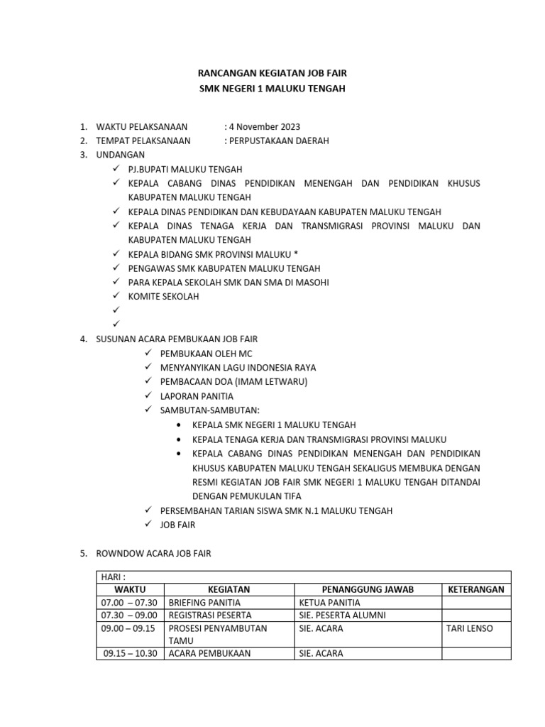 Rancangan Kegiatan Job Fair SMK 2023 | PDF