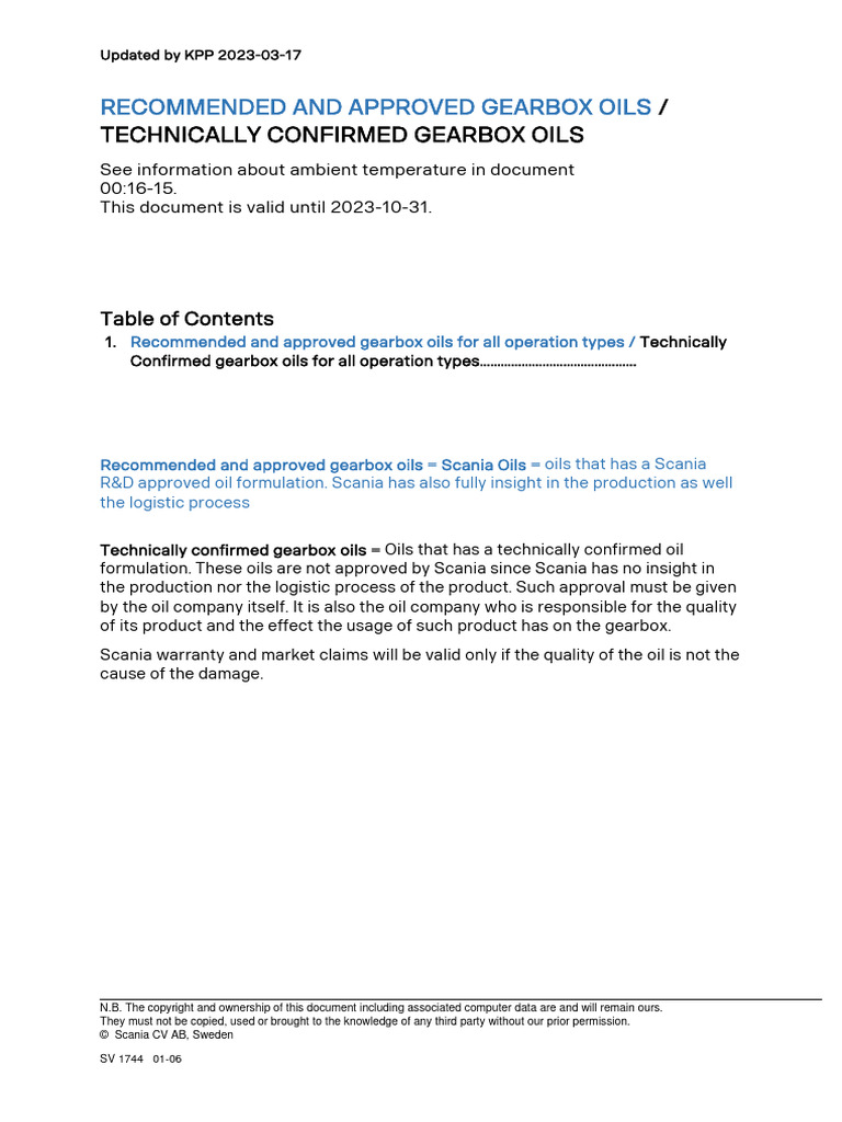 Recommended and Approved Gearbox Oils 230317 | PDF | Oils
