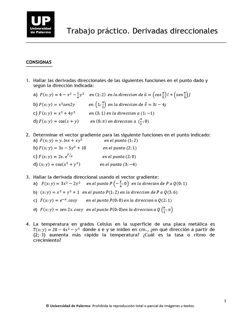 Trabajo Práctico. Derivadas Direccionales | PDF