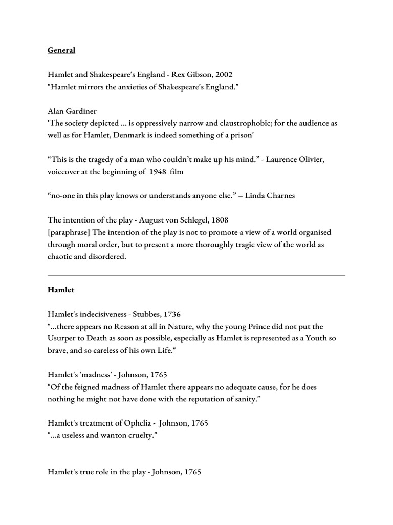Critic Quotes | PDF | Hamlet