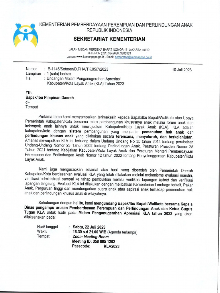 Undangan 1 Dan 2 KLA 14 JULI 2023 | PDF