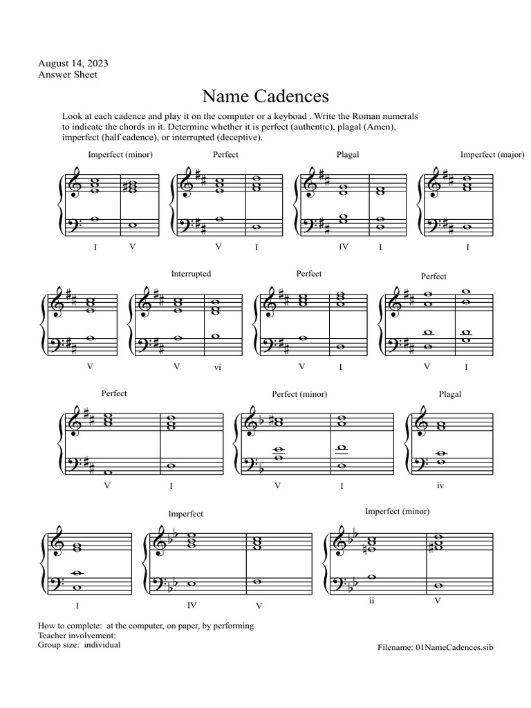 02 Name Cadences - Answer - Full Score | PDF | Melody | Musical Forms