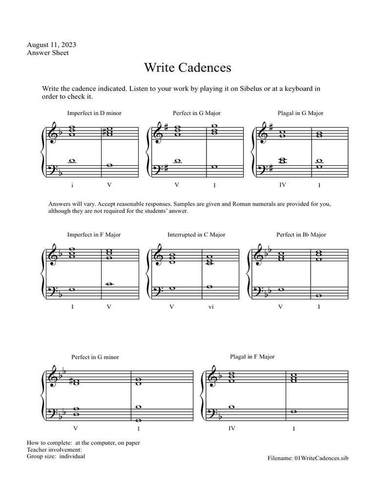 03 Write Cadences - Answer - Full Score | PDF | Musical Forms | Harmony