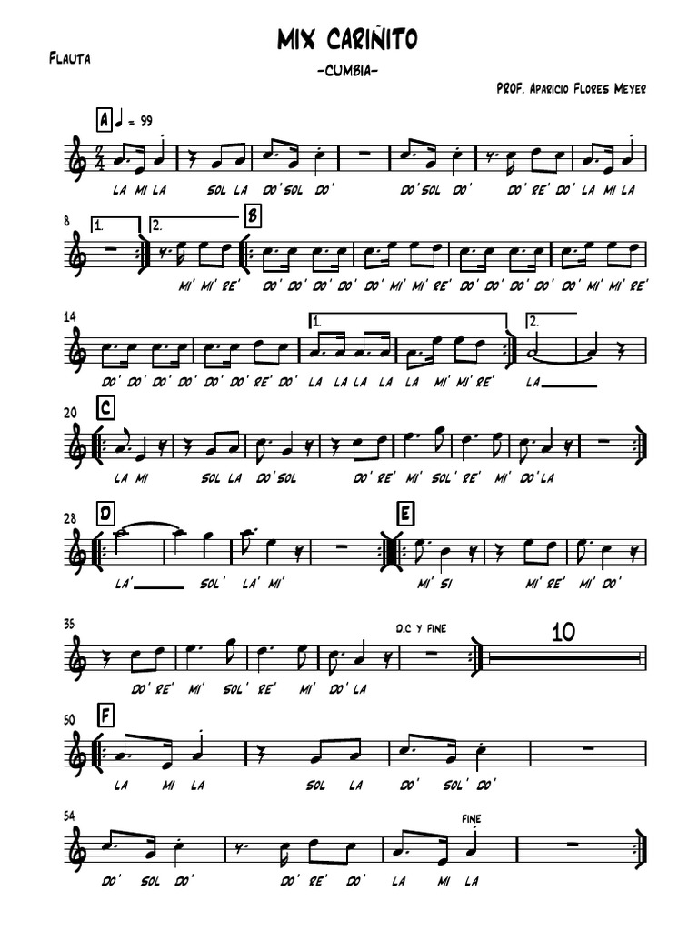 MIX CARIÑITO Cumbia - Flauta | PDF