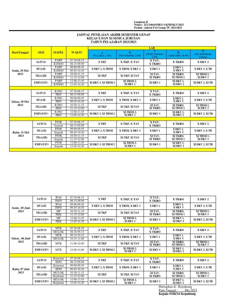 Jadwal Ujian Pas Genap 2023 | PDF
