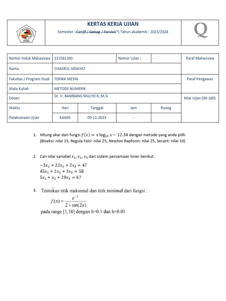 UTS METODE NUMERIK - Merged | PDF