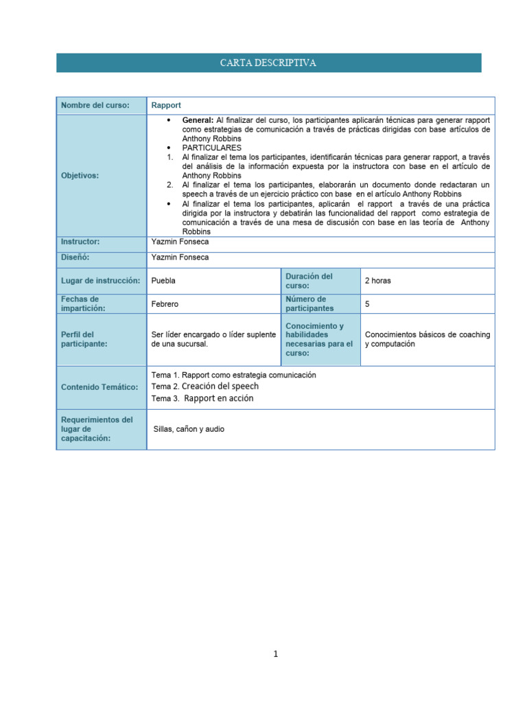 1.-Carta Descriptiva | PDF