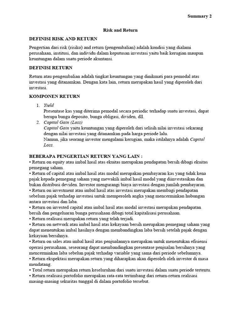 Risk and Return | PDF