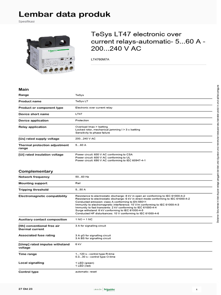 TeSys Deca Overcurrent Relays - LT4760M7A | PDF | Relay | Alternating ...