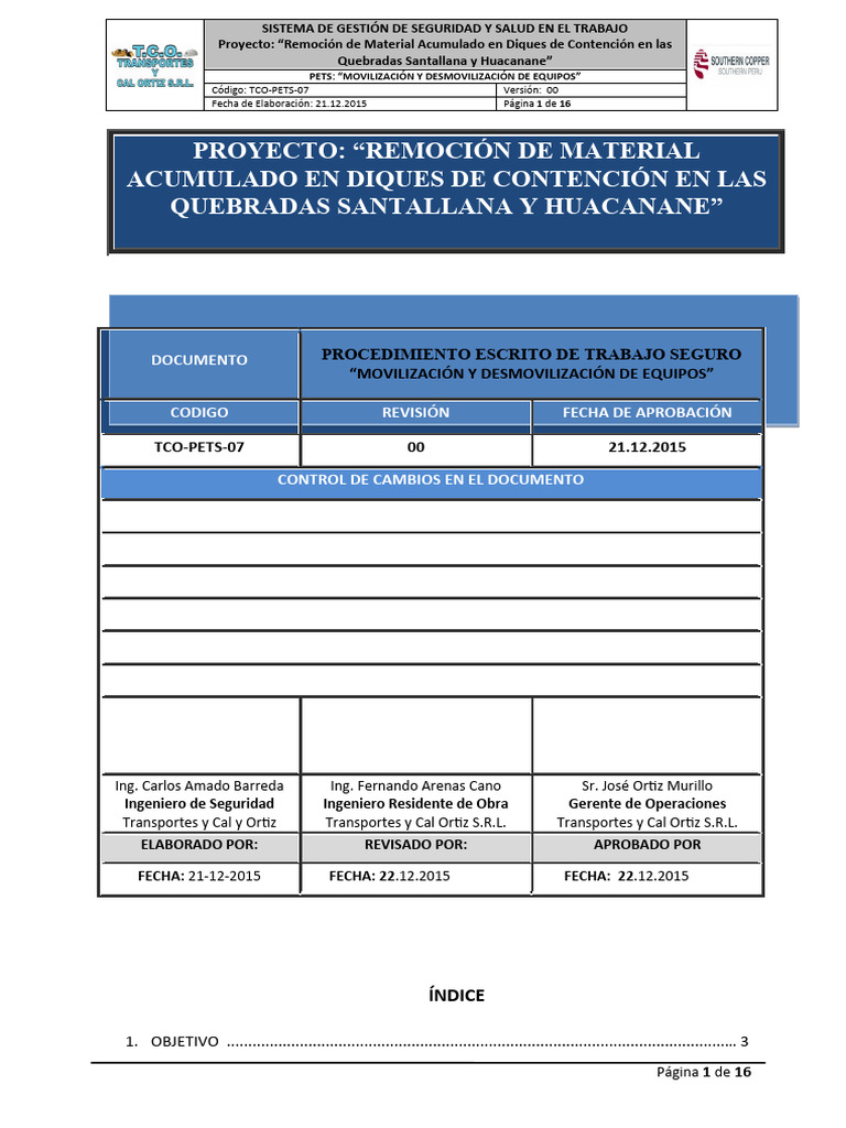TCO-PETS-07 Movilización y Desmovilización de Equipos | PDF | Vehículos ...