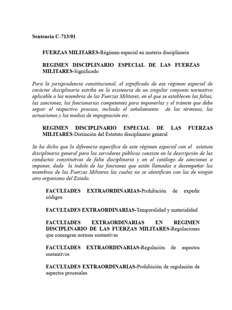 C-713-01 Regimen Disciplinario Fuerzas Militares | PDF | Oficial general | Oficial (Fuerzas Armadas)