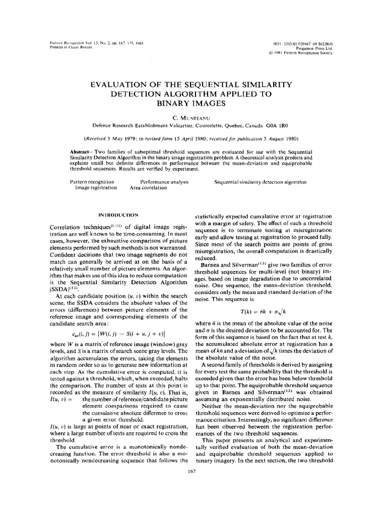 Evaluation Of The Sequential Similarity Detection Algorithm Applied To Binary Images Download
