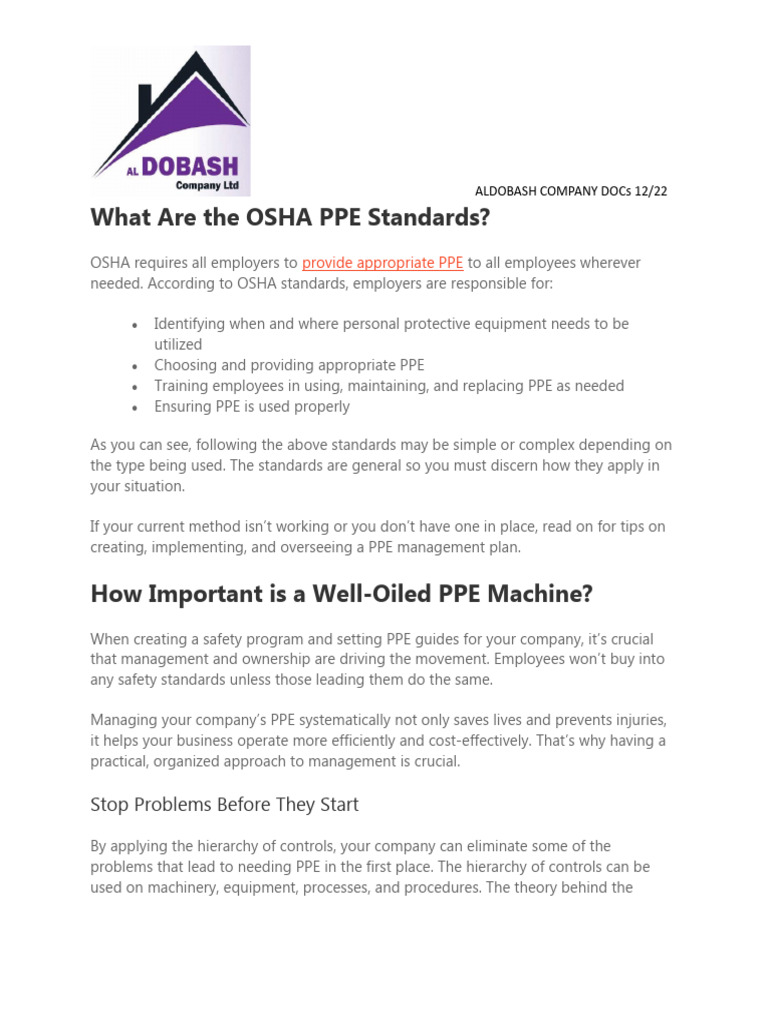 Aldobash The Osha Ppe Standards | PDF | Personal Protective Equipment ...