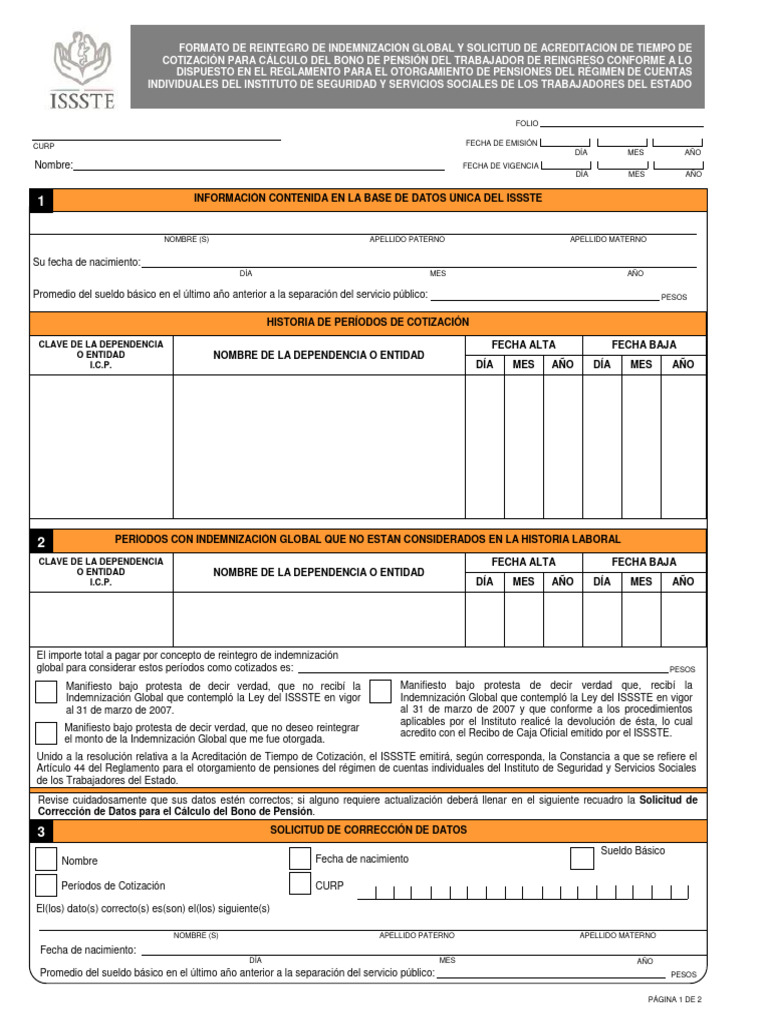 Solicitud de Reintegro y Acreditación ISSSTE | PDF | Pensión | Gobierno