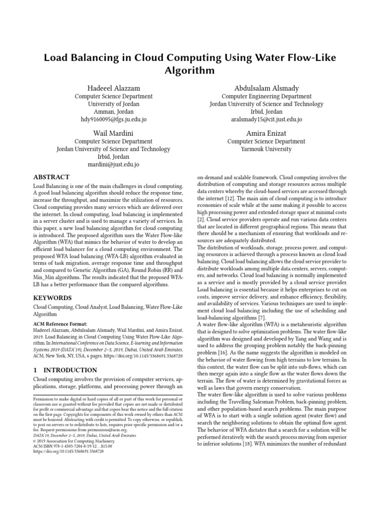 Load Balancing in Cloud Computing Using Water Flow-Like | PDF | Load Balancing (Computing ...
