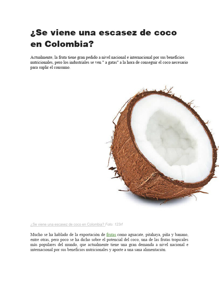 Se Viene Una Escasez de Coco en Colombia | PDF | Colombia | Agricultura