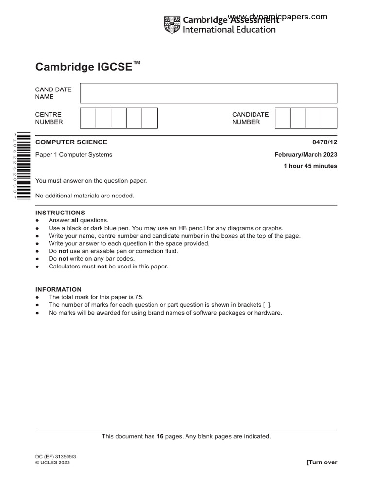 Computer Science Past Paper | PDF | Computer Data Storage | Byte