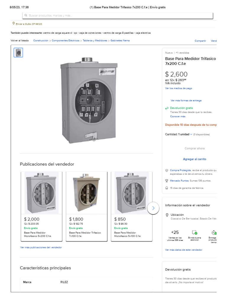 1A) Base para Medidor Trifasico 7x200 C.F.E - Envío Gratis | PDF