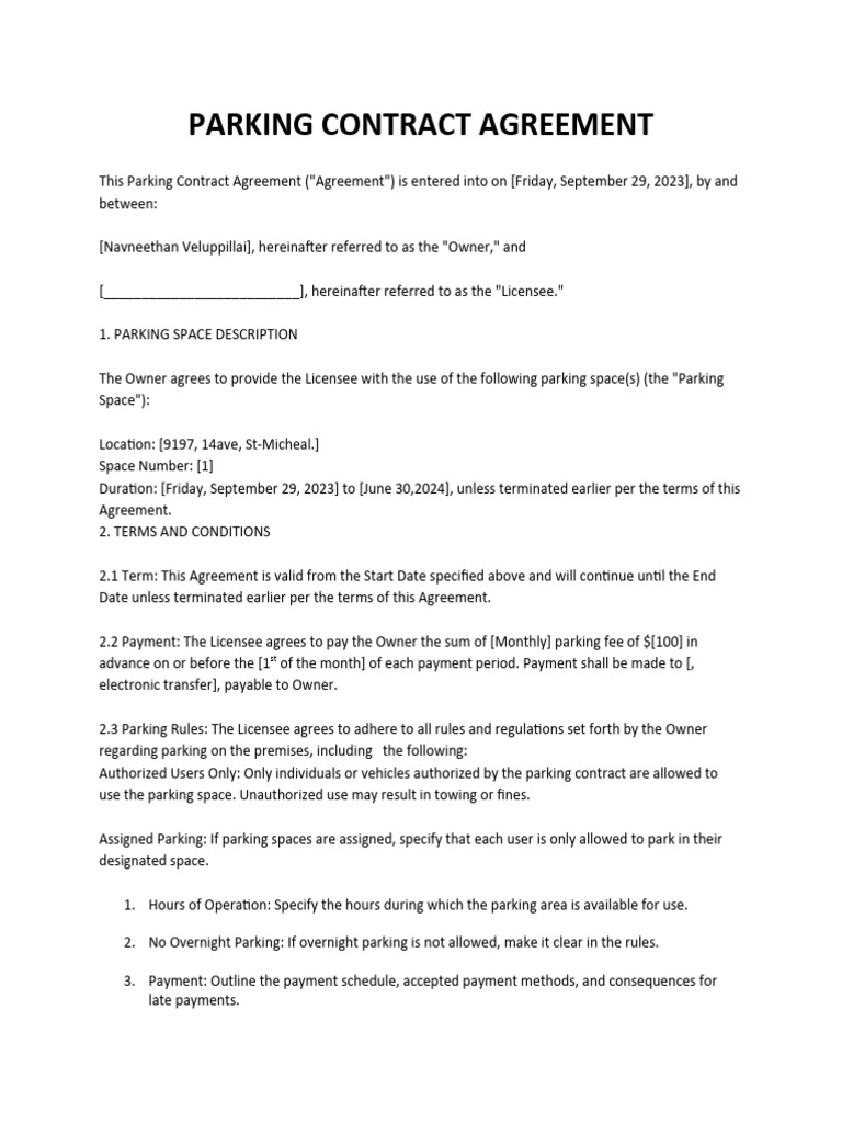 Parking Contract Agreement Template | PDF | Parking | Insurance