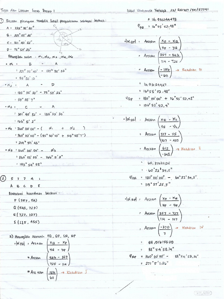 Tugas Latihan Azimuth Bearing Sudut Isabel Venaranda Y 522747 | PDF