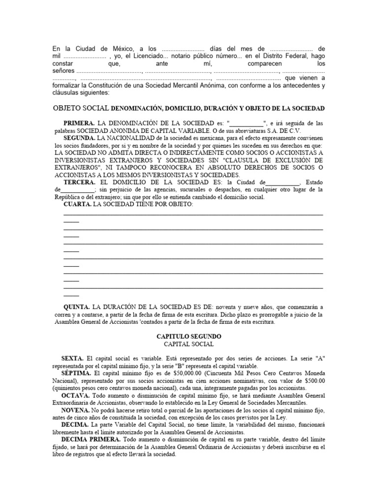 Acta-constitutiva-de-sociedad-anónima-de-capital-variable-2 | PDF | Sociedad de responsabilidad ...