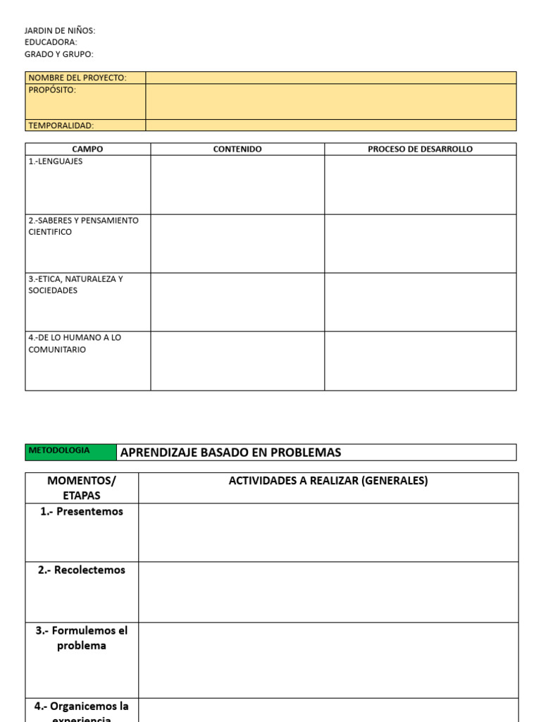 Formato Proyecto Basado en Problemas | PDF