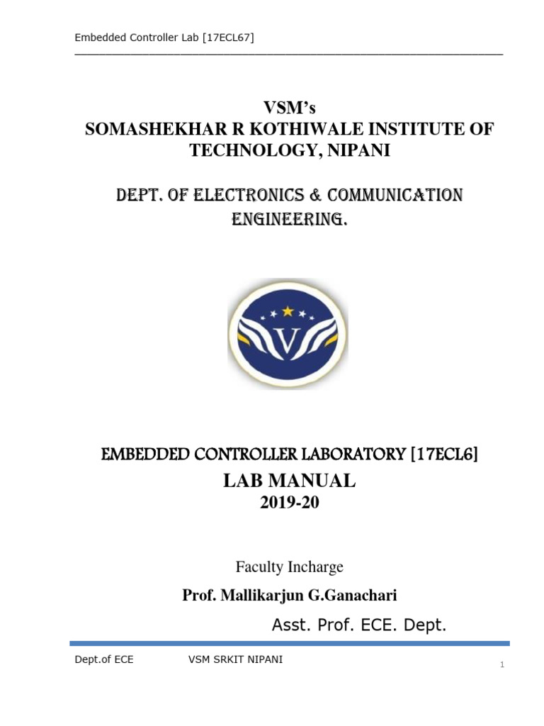 Embedded Controller Lab Manual 2019-20 | PDF | Microcontroller | Central Processing Unit
