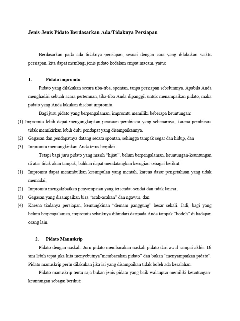 Jenis Pidato Berdasarkan Persiapan | PDF