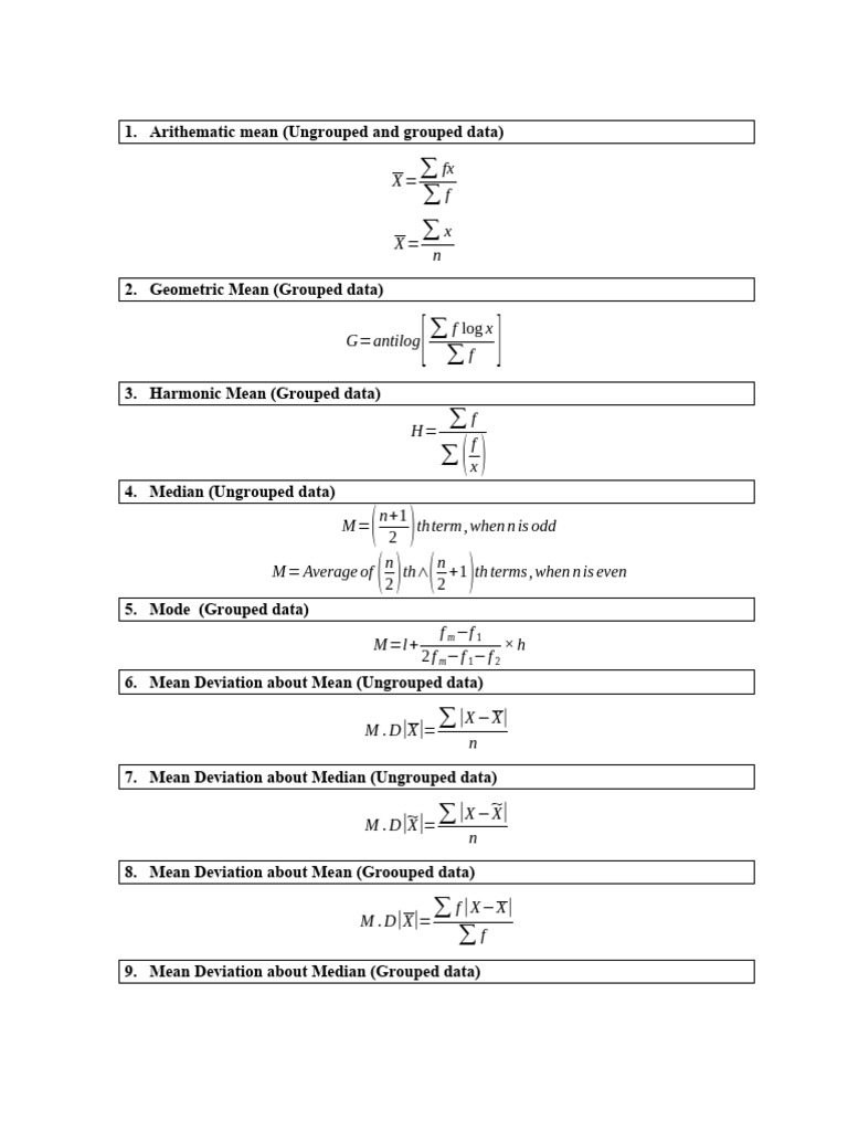Formula Sheet Biostatistics | PDF | Mean | Mathematical Analysis