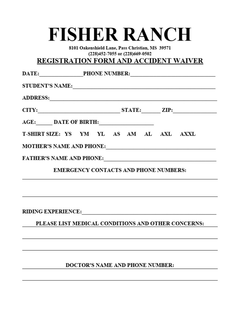Fisher Ranch Horse Camp Registration | PDF | Legal Liability | Notary ...