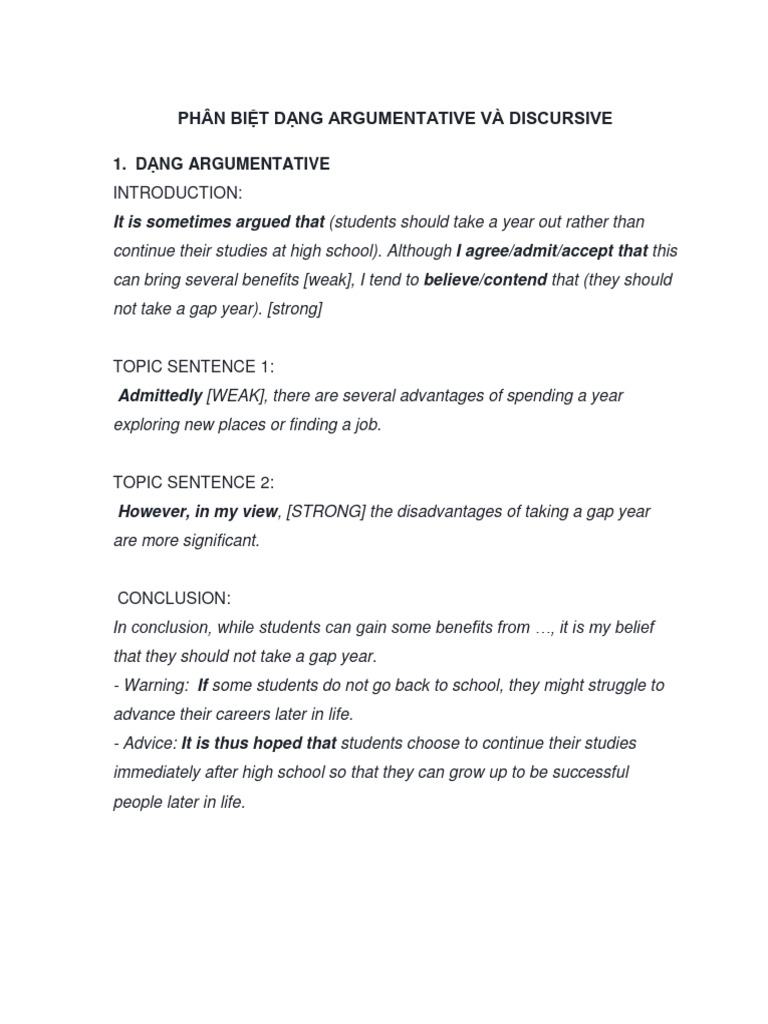 Phân Biệt Dạng Argumentative Và Discursive | PDF | Business | Self ...