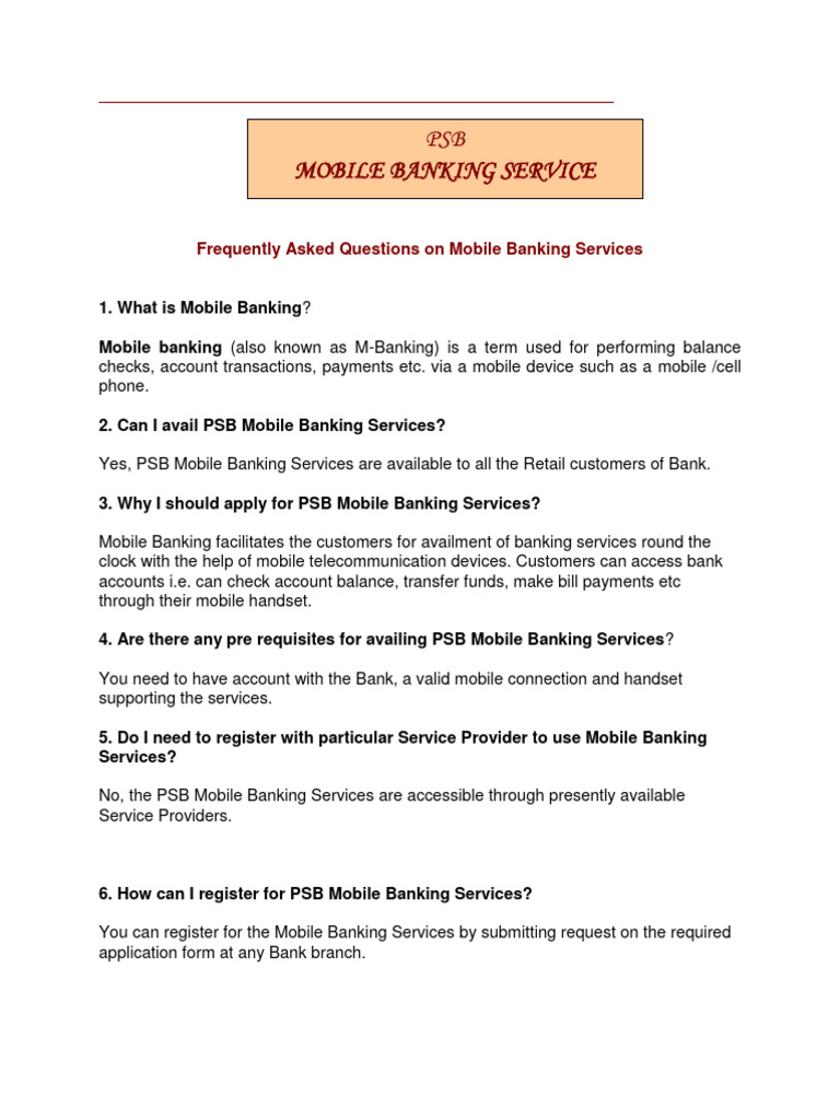 FAQ On Mobile Banking Services | PDF | Mobile Phones | Mobile App