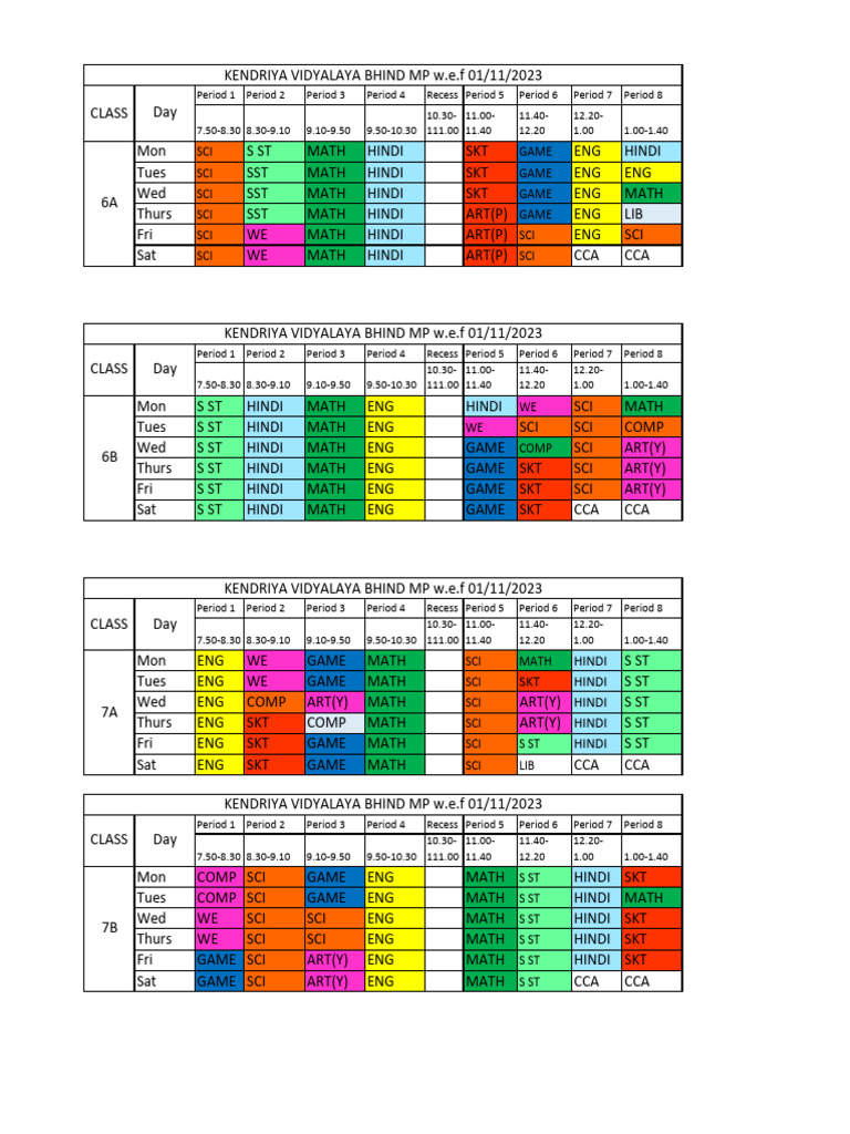New Time Table Class 01112023 | PDF | Educational Institutions ...