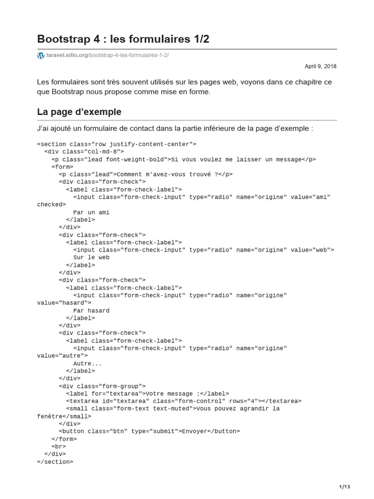 Les Formulaires - Bootstrap 4 | PDF | Bootstrap (Front End Framework) | Informatique