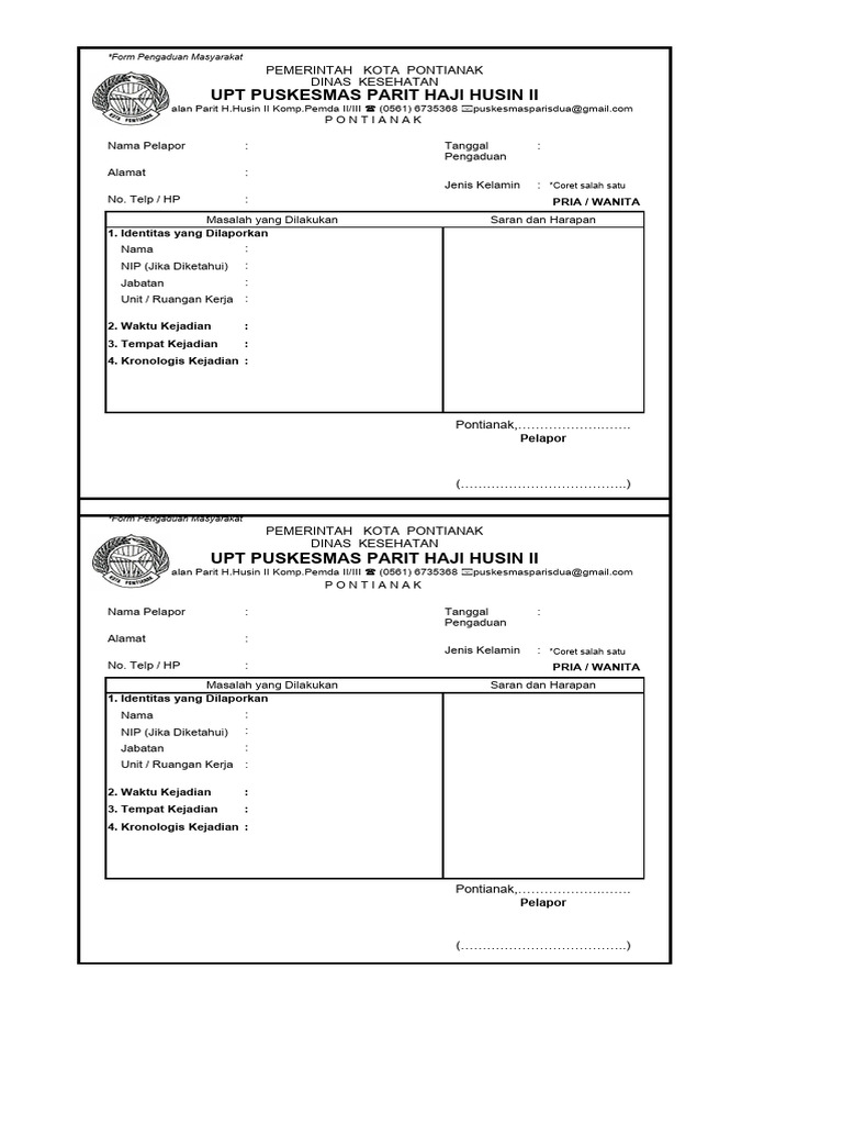 Form Pengaduan Masyarakat Untuk Kotak Pengaduan 2023 | PDF