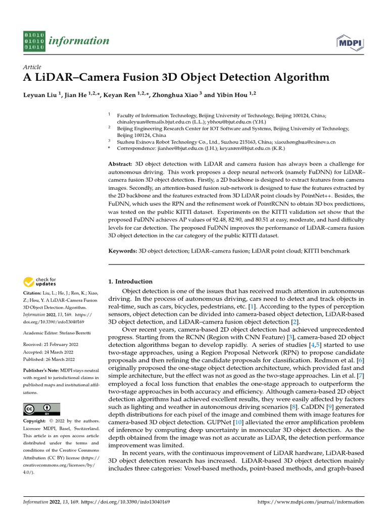 A LiDAR-Camera Fusion 3D Object Detection Algorith | PDF | Voxel | Lidar A LiDAR-Camera Fusion 3D Object Detection Algorith | PDF | Voxel | Lidar