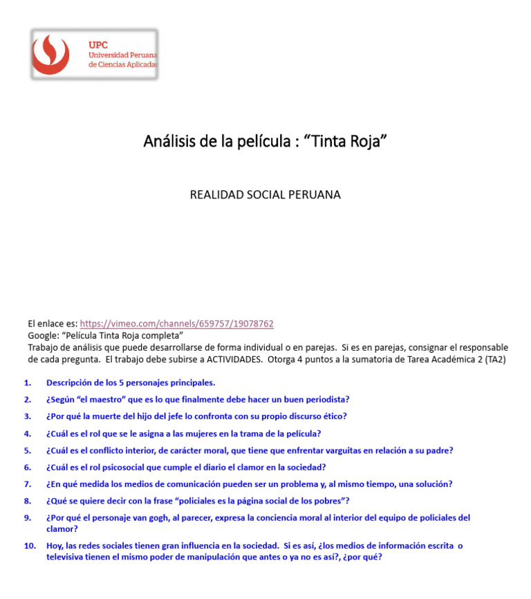 Preguntas para La Pelicula Tínta Roja | PDF | Ciencias sociales
