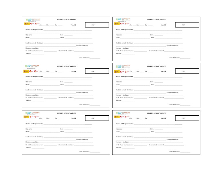 Recibo de Servicio de Taxi Editable | PDF | Transporte público ...