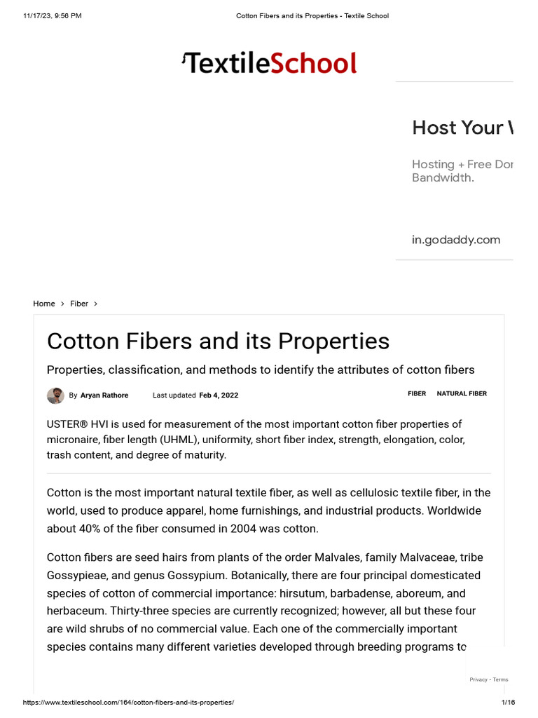 Cotton Fibers and Its Properties - Textile School | PDF | Textiles ...