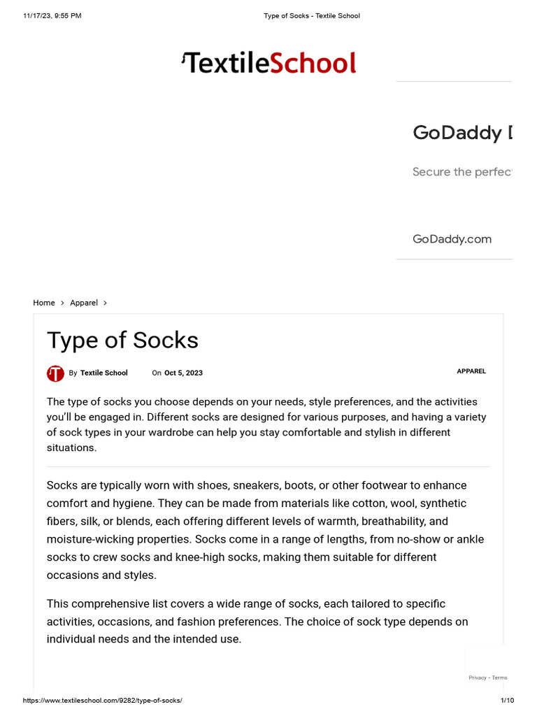 Type of Socks - Textile School | PDF | Sock | Textiles