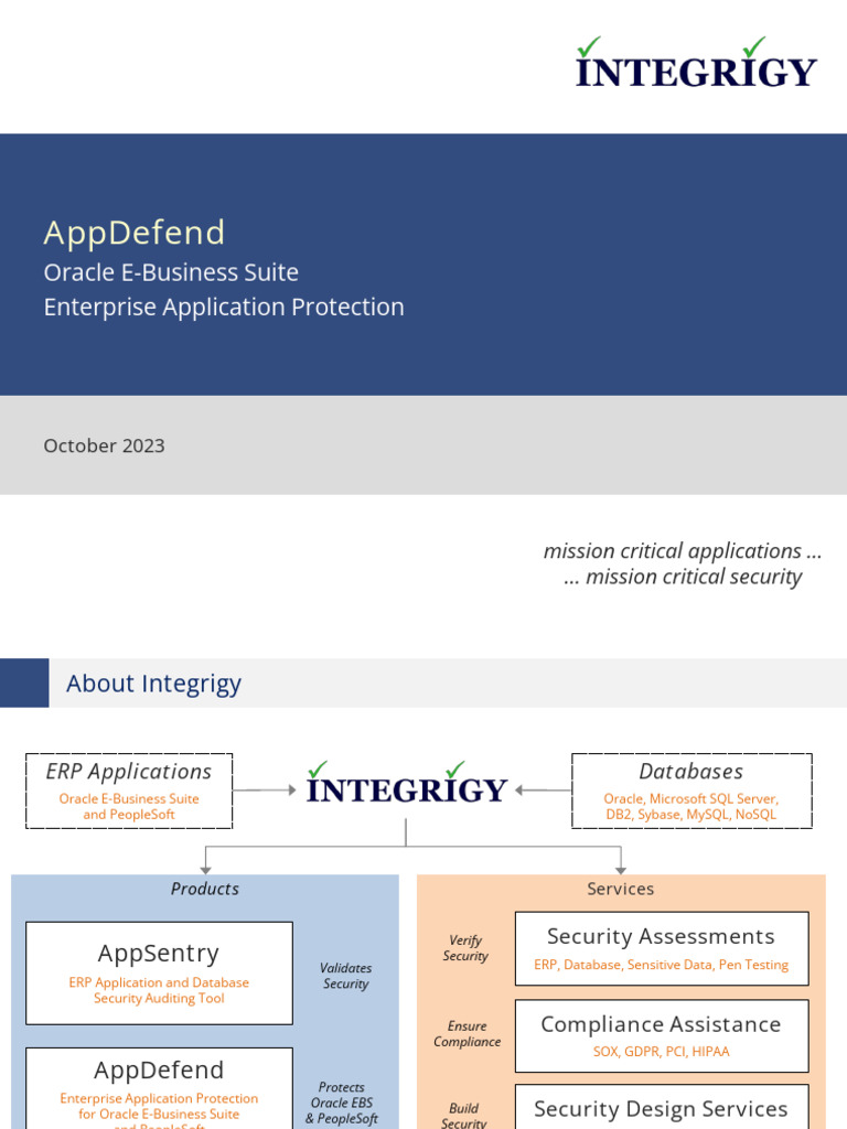 Integrigy AppDefend Overview Oracle EBS | PDF | Java (Programming ... Integrigy AppDefend Overview Oracle EBS | PDF | Java (Programming ...