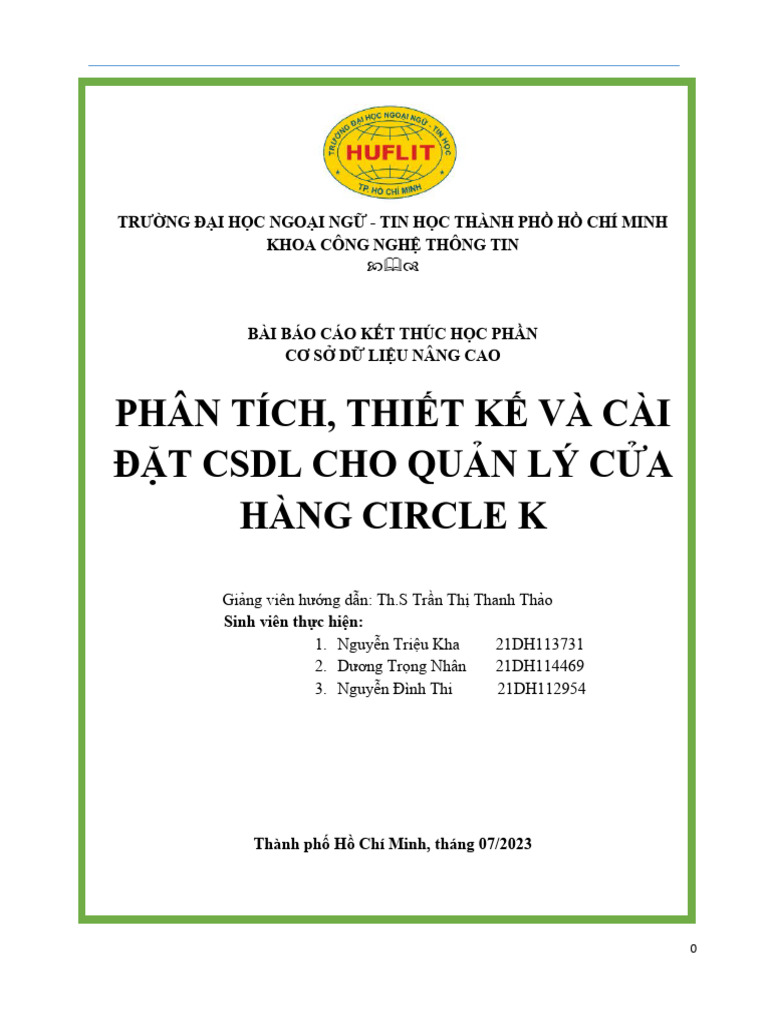 Bài báo cáo cuối kì CSDLNC-nhóm 15 | PDF