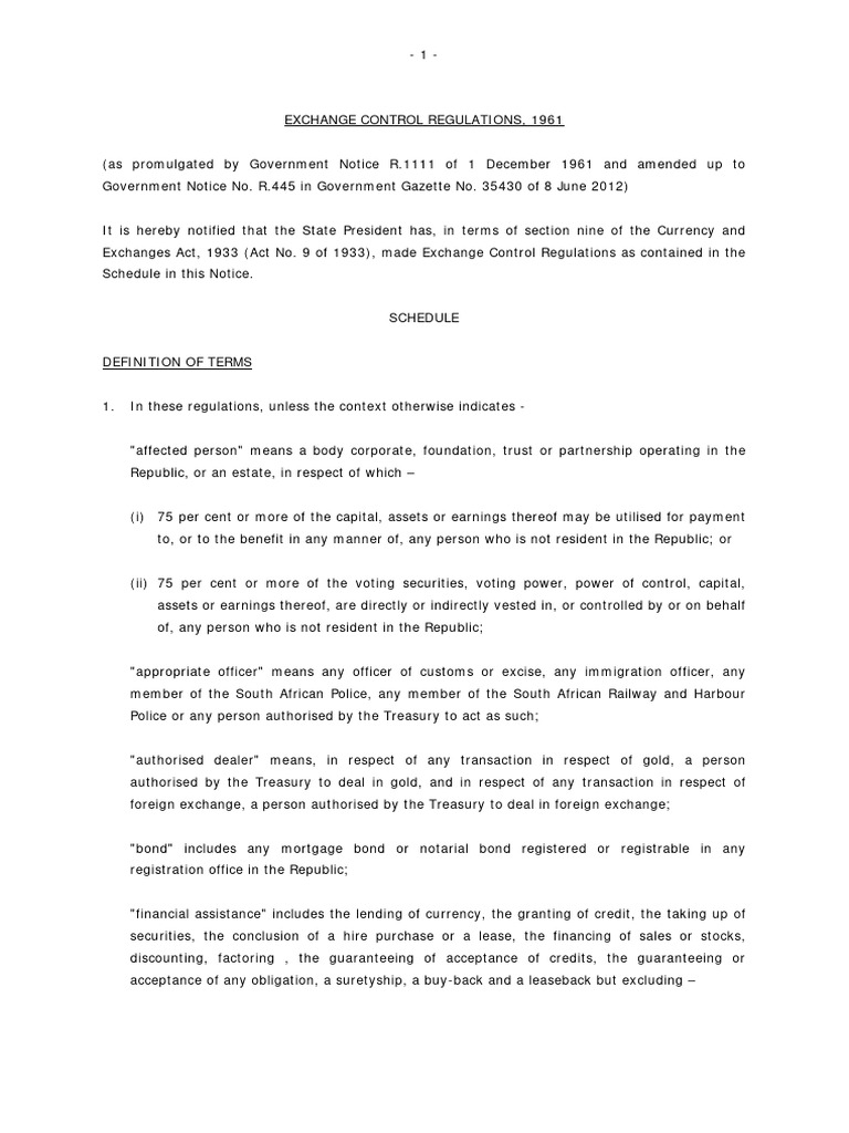 South Africa Exchange Control Regulations | PDF | Securities (Finance ...