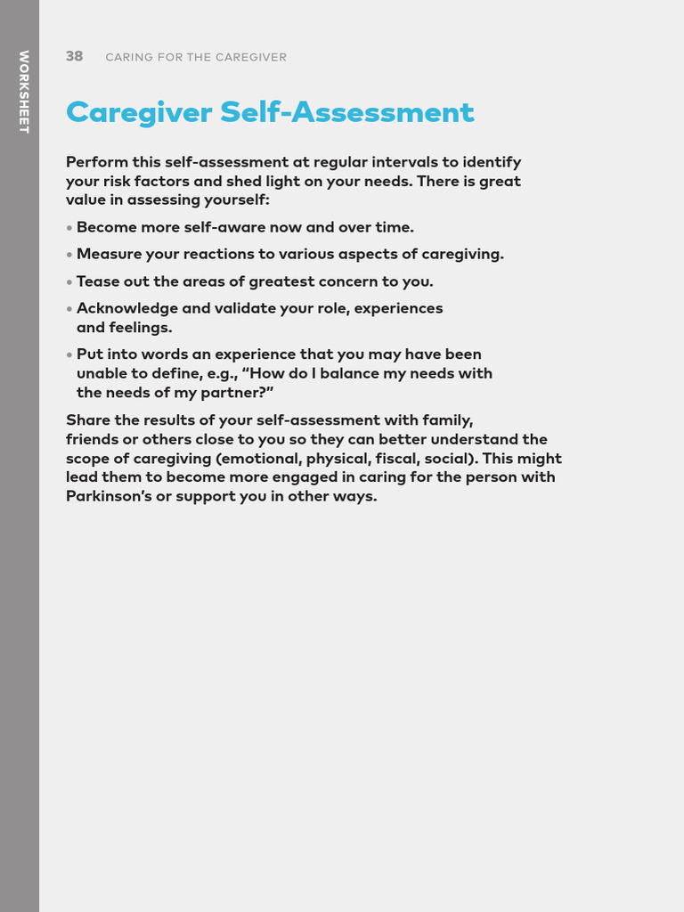 Worksheet Caregiver Self Assessment | PDF | Caregiver | Social Programs